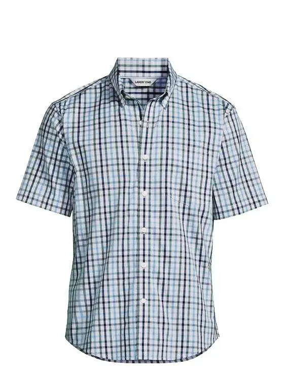 LANDS' END Traditional Fit Short Sleeve Travel Kit Shirt - Tourmaline Tattersall