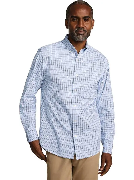 LANDS' END Traditional Fit Long Sleeve Travel Kit Shirt - Clearlake Blue Plaid