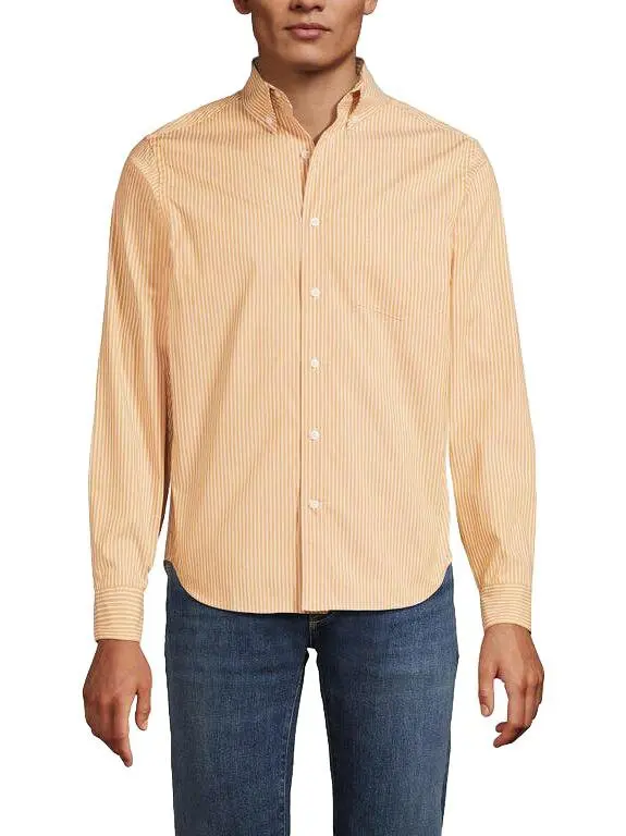 LANDS' END Traditional Fit Long Sleeve Travel Kit Shirt - Dijon Gold Stripe
