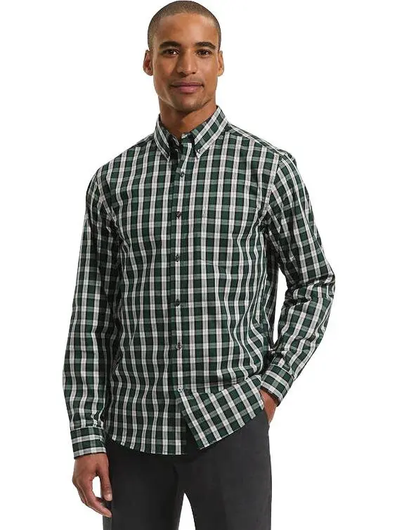 LANDS' END Traditional Fit Long Sleeve Travel Kit Shirt - Pine Valley/black Plaid