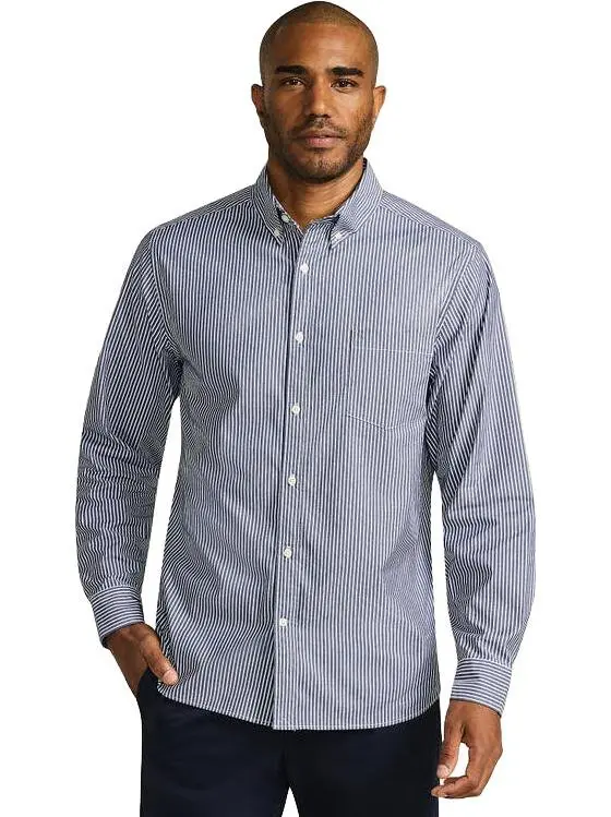 LANDS' END Traditional Fit Long Sleeve Travel Kit Shirt - Radiant Navy Stripe