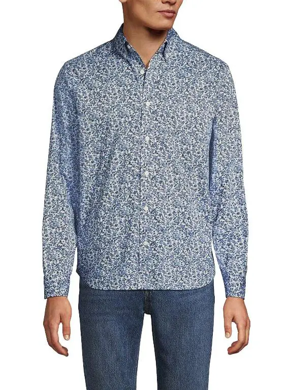 LANDS' END Traditional Fit Long Sleeve Travel Kit Shirt - Radiant Navy/blue Floral