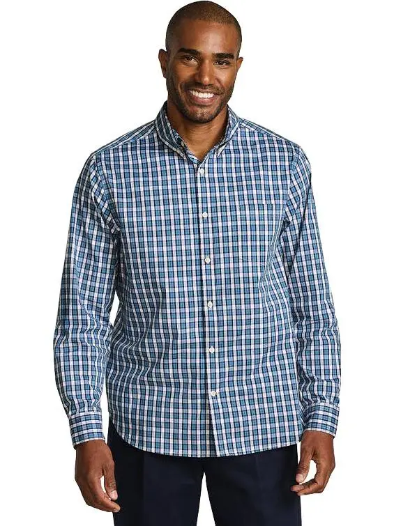 LANDS' END Traditional Fit Long Sleeve Travel Kit Shirt - Soft Peacock Plaid