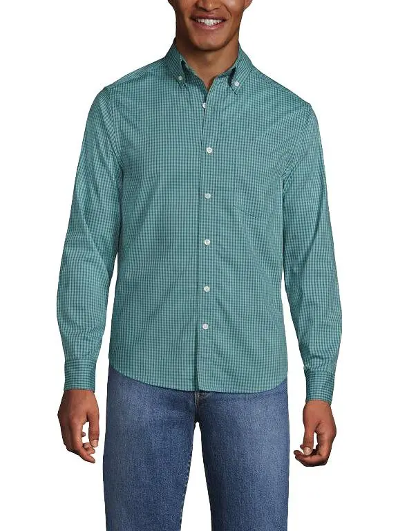 LANDS' END Traditional Fit Long Sleeve Travel Kit Shirt - Tourmaline Gingham