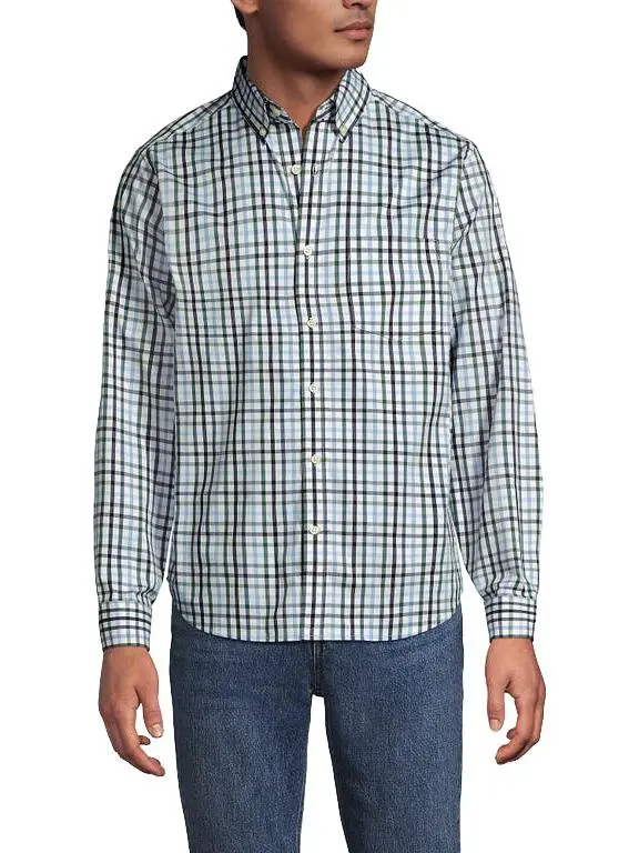 LANDS' END Traditional Fit Long Sleeve Travel Kit Shirt - Tourmaline Tattersall