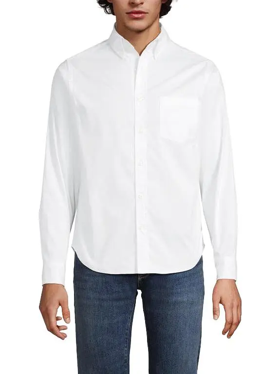 LANDS' END Traditional Fit Long Sleeve Travel Kit Shirt - White