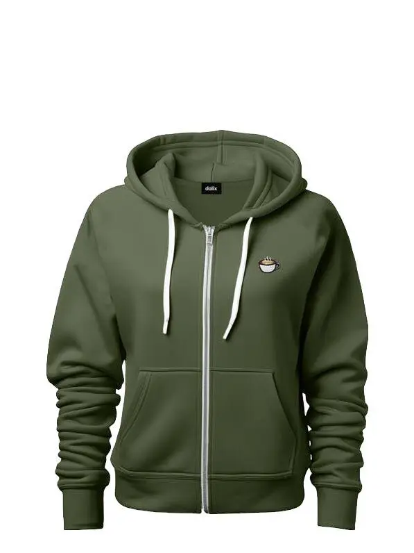 DALIX Cappuccino Zip Hoodie - Military Green