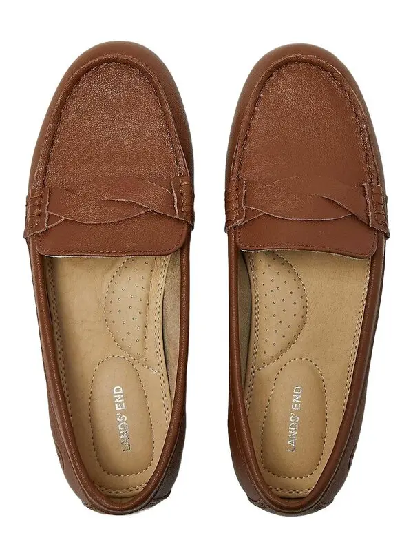 LANDS' END Comfort Leather Slip-on Loafers - Cognac