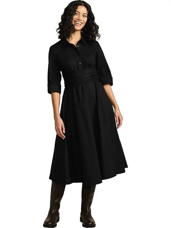 LANDS' END Poplin Midi Wrap Front Dress - Black