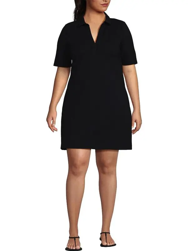 LANDS' END Starfish Elbow Sleeve Polo Dress - Black