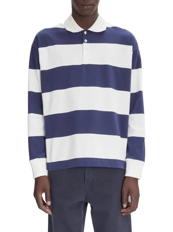 A.p.c. Riley Stripe Long Sleeve Polo - Dark Navy