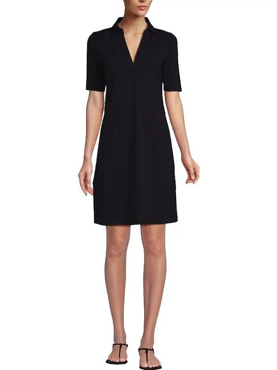 LANDS' END Starfish Elbow Sleeve Polo Dress - Black