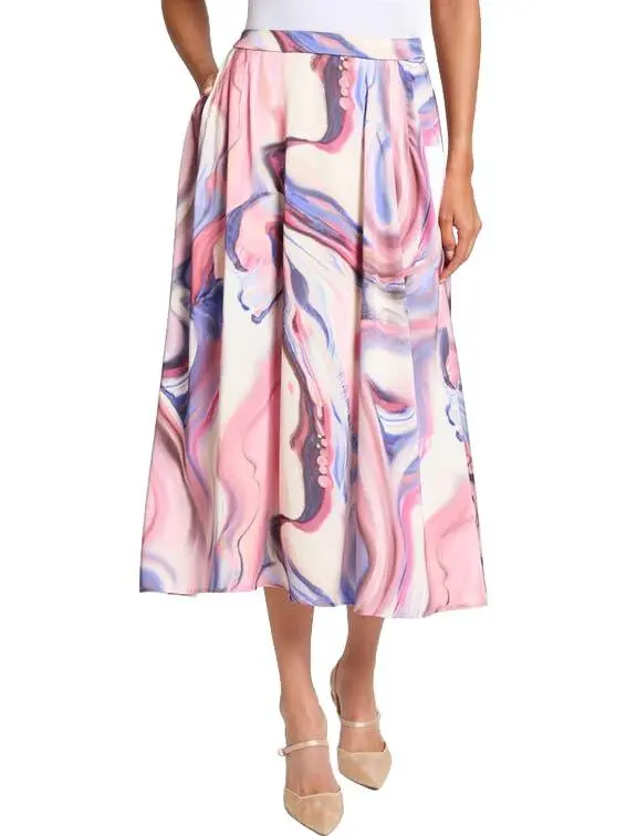 Misook Heritage Fit Watercolor Crepe Maxi Skirt - Viola Multi