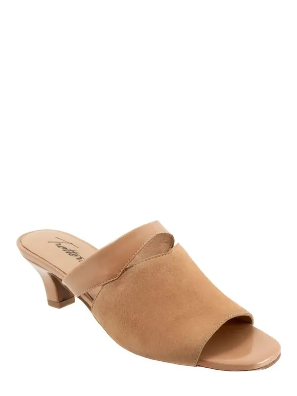 Trotters Ninette Leather Kitten Heel Slide Sandals - Beige Suede