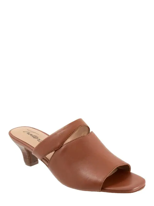 Trotters Ninette Leather Kitten Heel Slide Sandals - Luggage