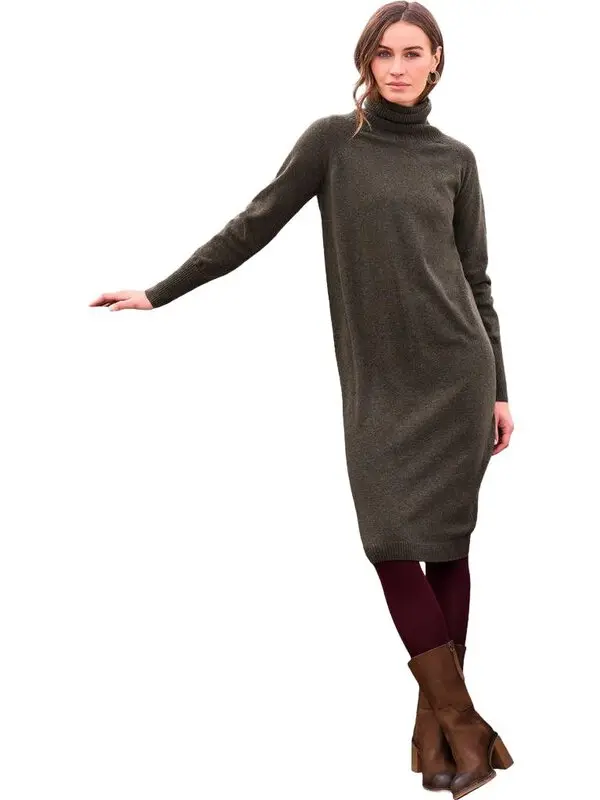 CELTIC & CO. Supersoft Midi Turtleneck Dress - Olive