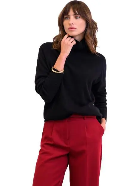 CELTIC & CO. Geelong Wool Slouchy Turtleneck Sweater - Black