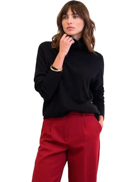CELTIC & CO. Geelong Wool Slouchy Turtleneck Sweater - Black