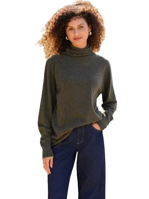 CELTIC & CO. Geelong Wool Slouchy Turtleneck Sweater - Olive