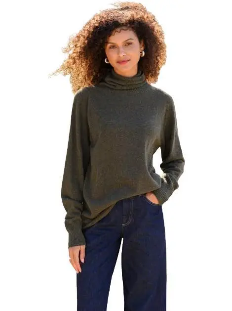 CELTIC & CO. Geelong Wool Slouchy Turtleneck Sweater - Olive