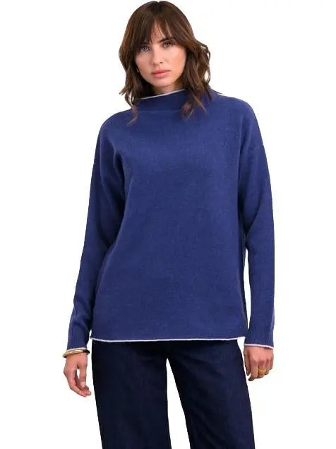 CELTIC & CO. Felted Funnel Neck Merino Wool Sweater - Blue Ink
