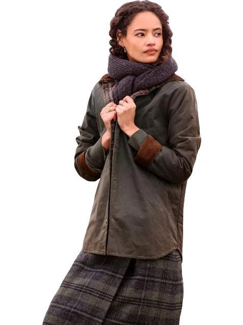 CELTIC & CO. Wax Cotton Overshirt Jacket With Quilted Lining - Olive