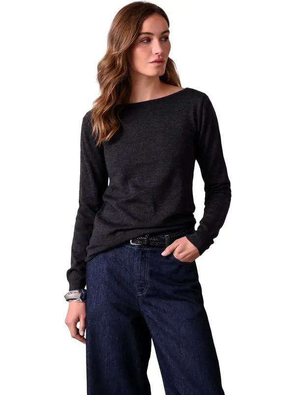 CELTIC & CO. Merino Fine Knit Boat Neck Sweater - Charcoal