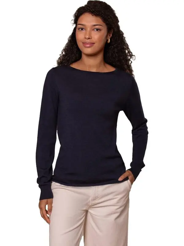 CELTIC & CO. Merino Fine Knit Boat Neck Sweater - Dark Navy