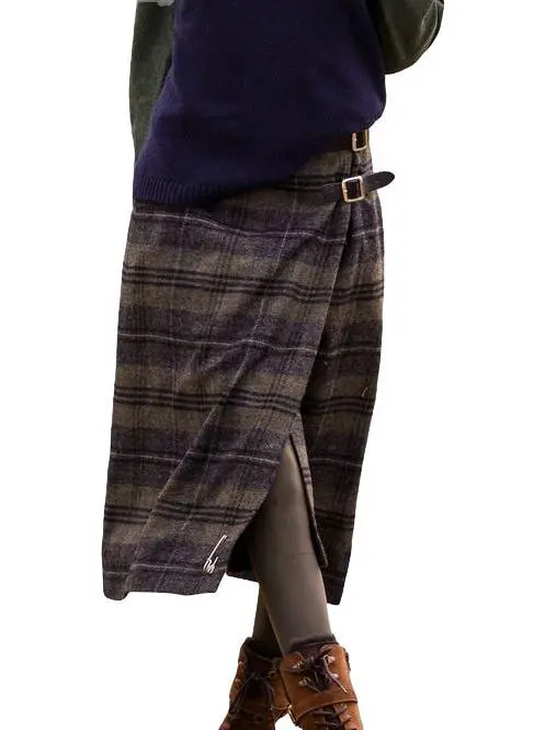 CELTIC & CO. Plaid Midi Kilt Skirt - Cairngorm Heath