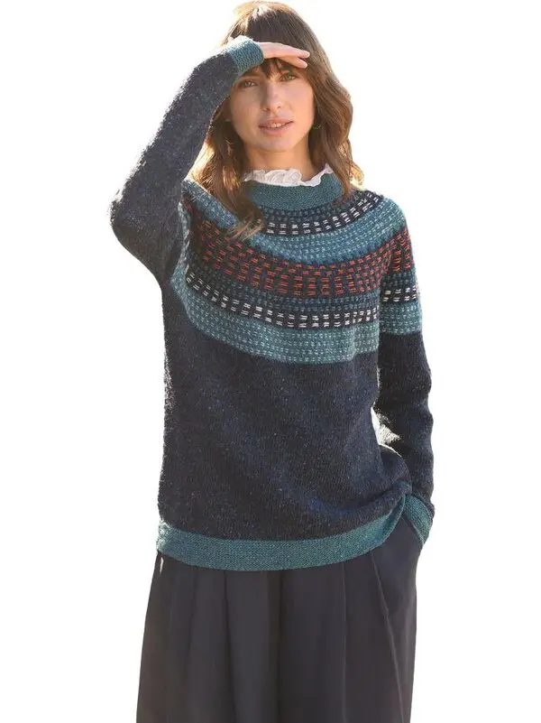 CELTIC & CO. Float Stitch Yoke Donegal Sweater - Icelandic Blue