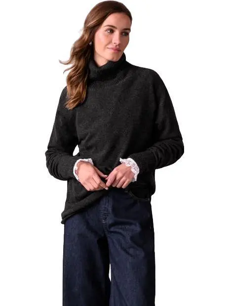 CELTIC & CO. Geelong Wool Slouch Turtleneck Sweater - Charcoal