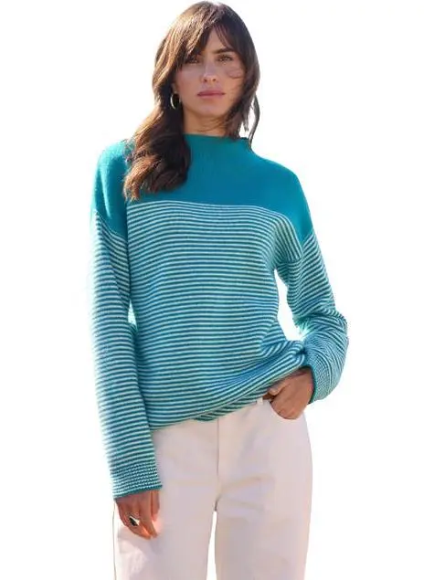 CELTIC & CO. Felted Funnel Neck Sweater - Kingfisher Blue Micro