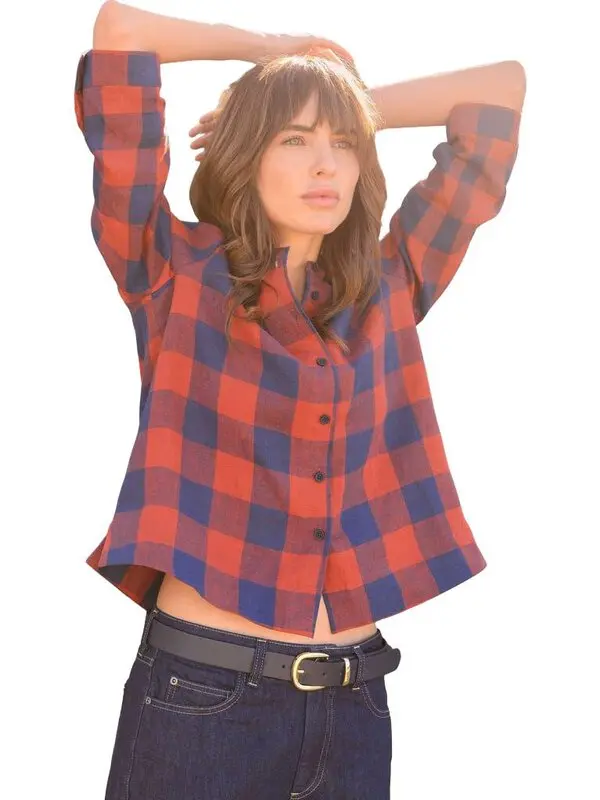 CELTIC & CO. Swing Blouse - Rust / Navy Check