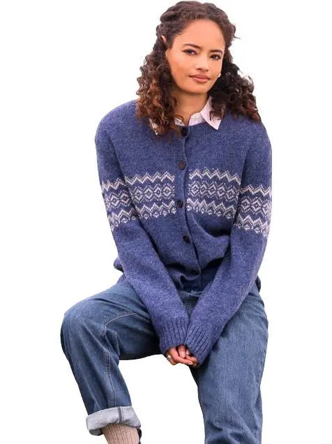 CELTIC & CO. Fair Isle Crew Neck Cardigan - Indigo