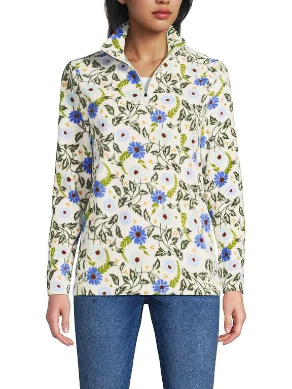 LANDS' END Fleece Quarter-zip Pullover - Blue Allover Floral