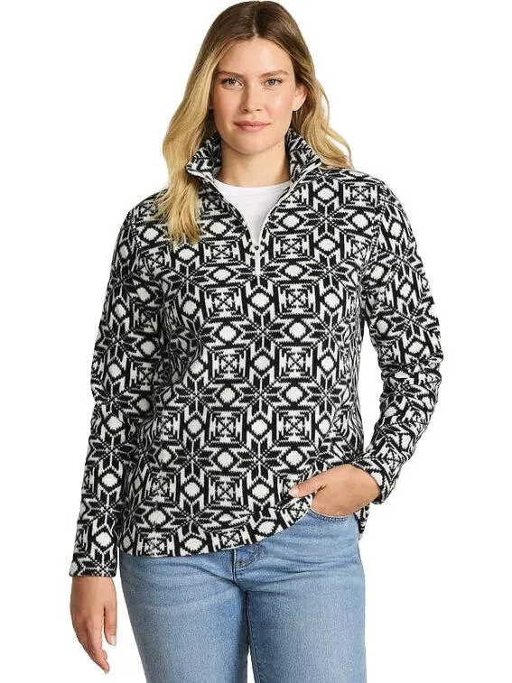 LANDS' END Anyweather Fleece Quarter-zip Pullover - Ivory/black Snowflake