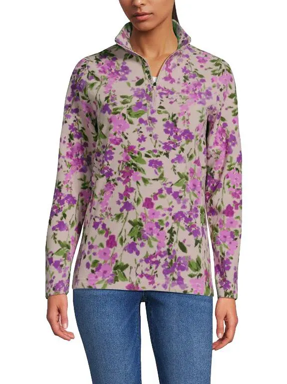 LANDS' END Fleece Quarter-zip Pullover - Soft Mineral Blush Floral
