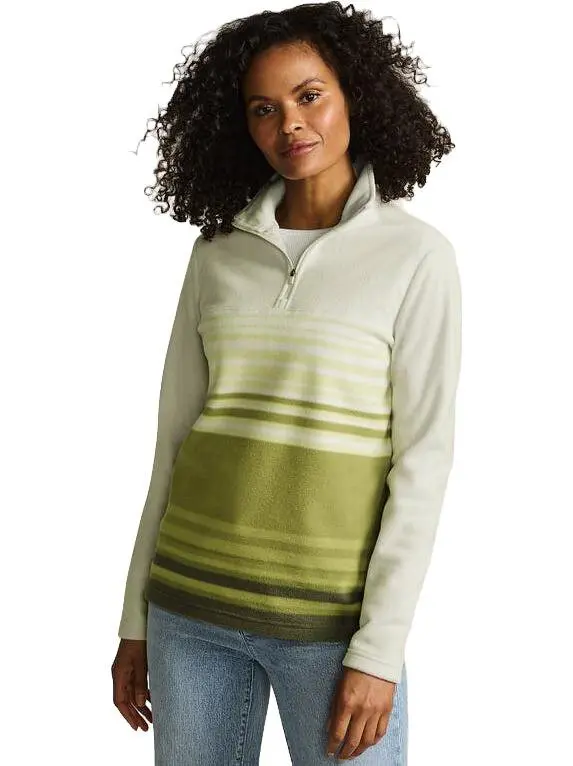 LANDS' END Fleece Quarter-zip Pullover - Vintage Lime Ombre Stripe