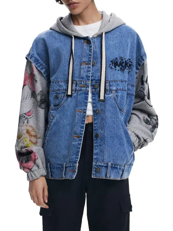 Desigual Mickey Mouse Hooded Denim Trucker Jacket - Medium Blue