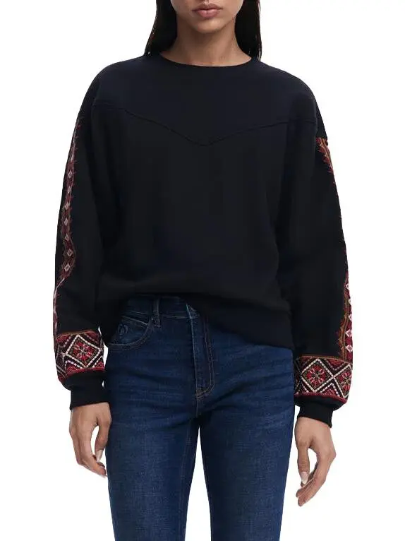 Desigual Embroidered Sleeve Sweatshirt - Black