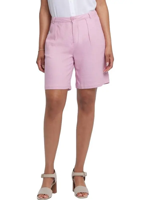 NYDJ Relaxed Pleated Linen Blend Shorts - Pink Nectar