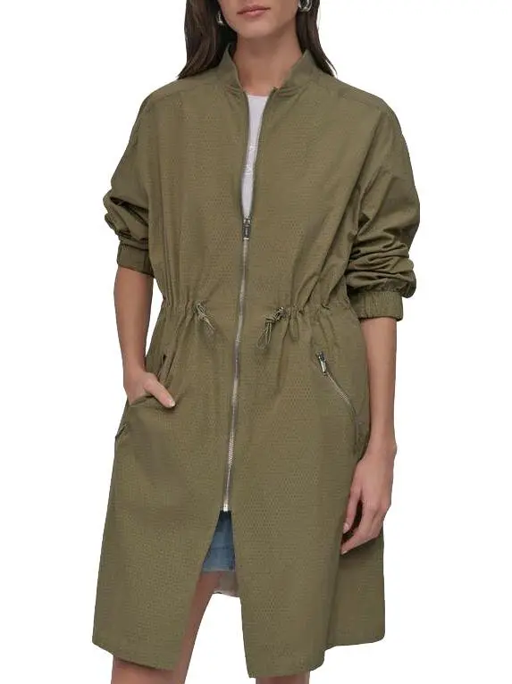 Dkny Perforated Longline Bomber Jacket - Utility Green
