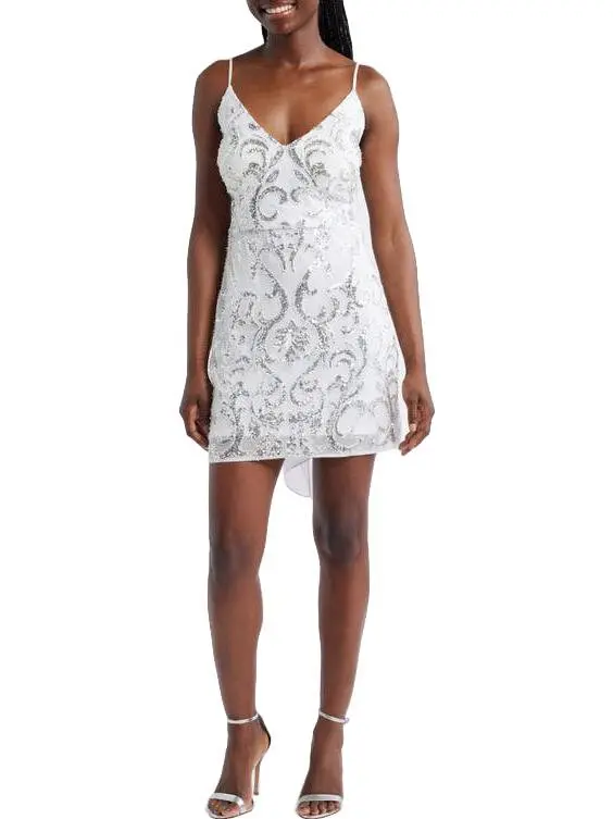 JUMP APPAREL Sequin Tapestry Tie Back Minidress - White