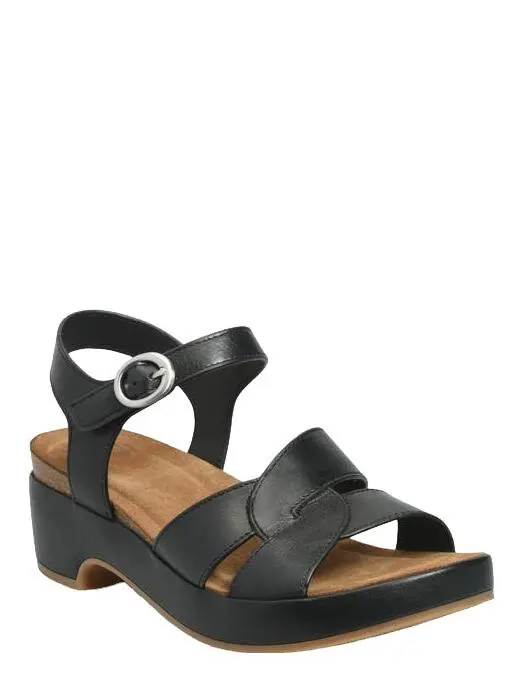 SOFFT Platform Ankle Strap Sandals - Black/black Leather