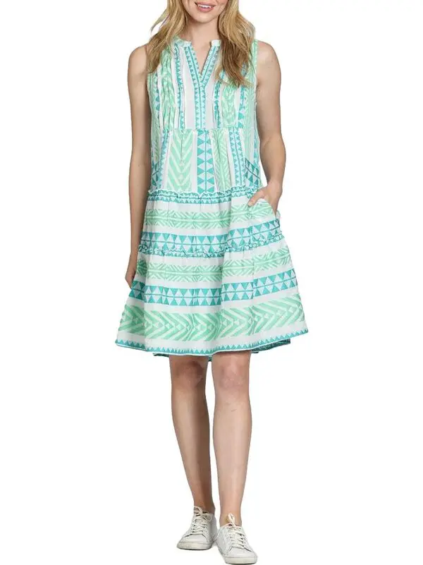 APNY Pintuck Sleeveless Cotton Dress - Green Multi