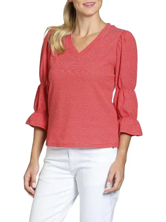 APNY Stripe V-neck Top - Red/white