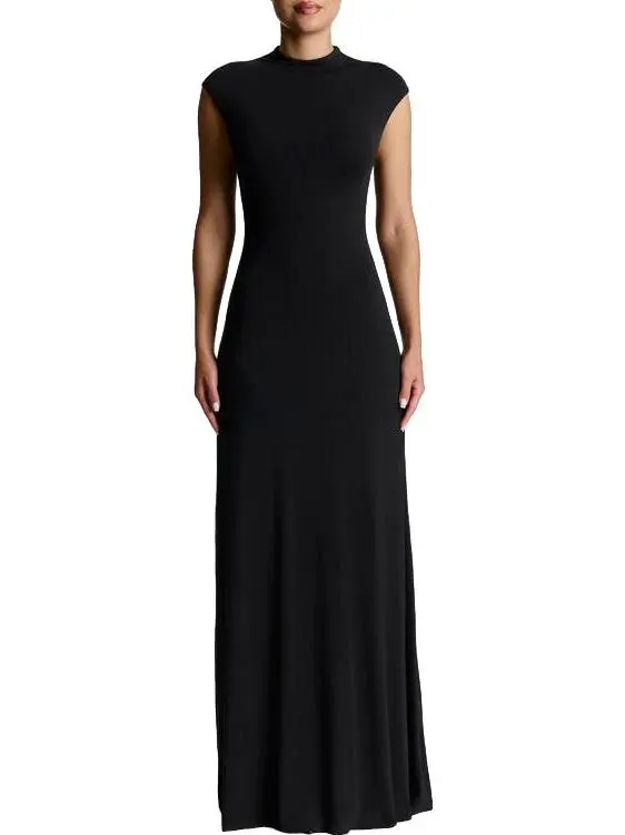 Naked Wardrobe Mock Neck Cap Sleeve Dress - Black