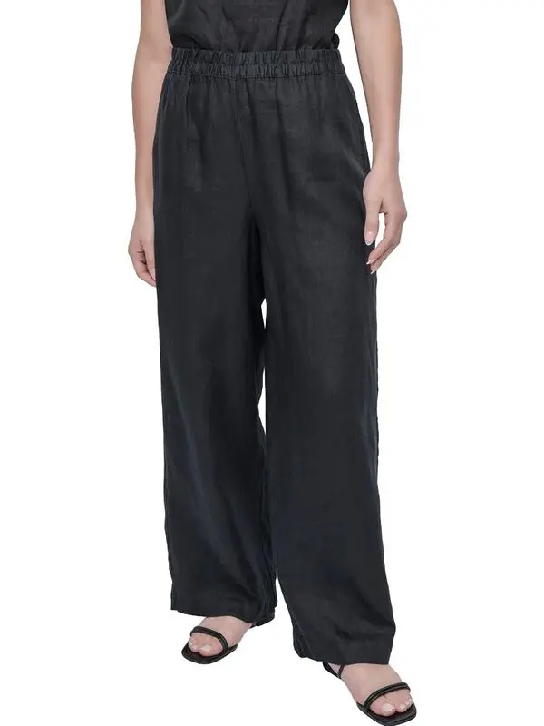 Dkny Wide Leg Linen Pants - Black