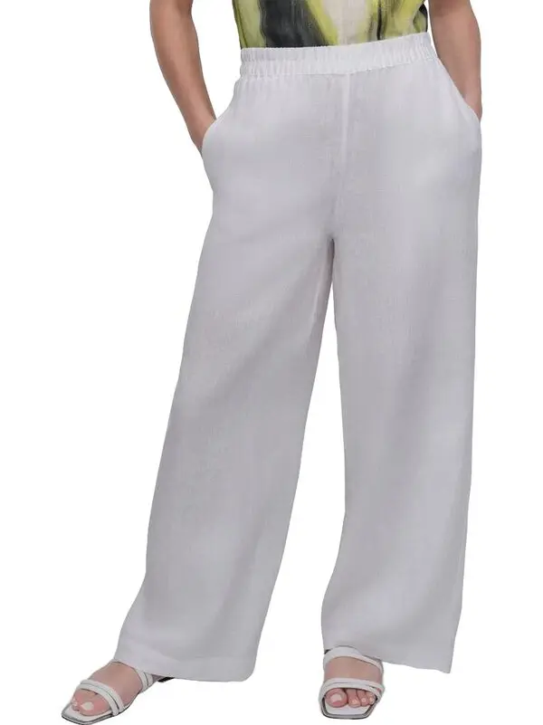 Dkny Wide Leg Linen Pants - White