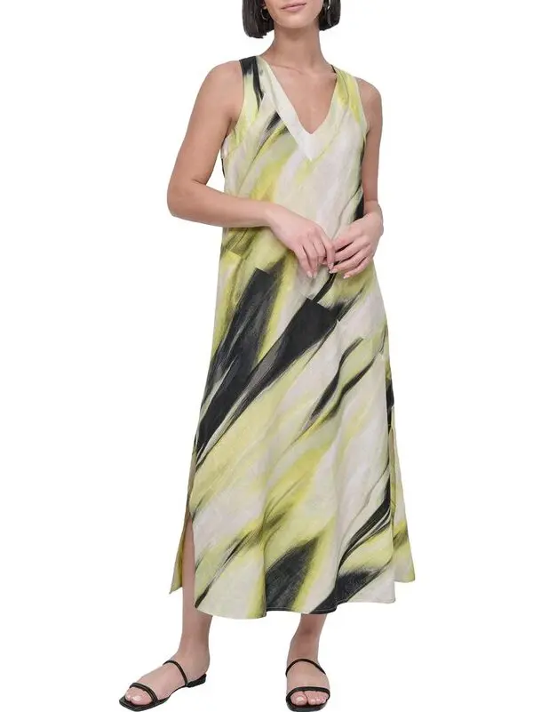 Dkny Print Paneled Linen Maxi Dress - Linen Mult